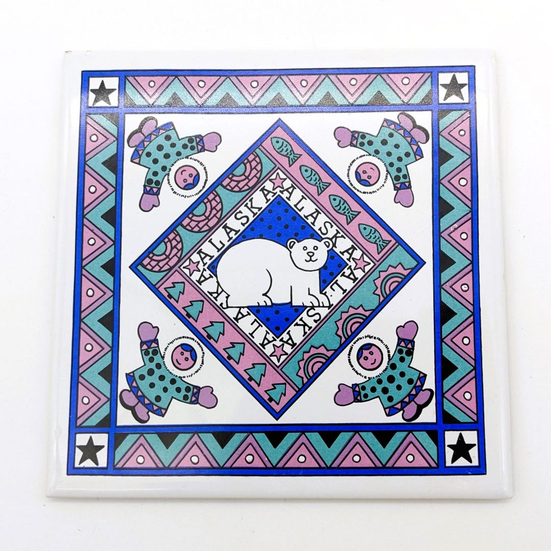 Alaska Wall Decor Tile Polar Bear and Eskimo | Vintage Cute Polar Bear ...