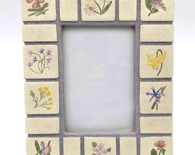 Vintage Photo Frame Clay Ceramic Tiles | Floral Handpainted Stoneware ...