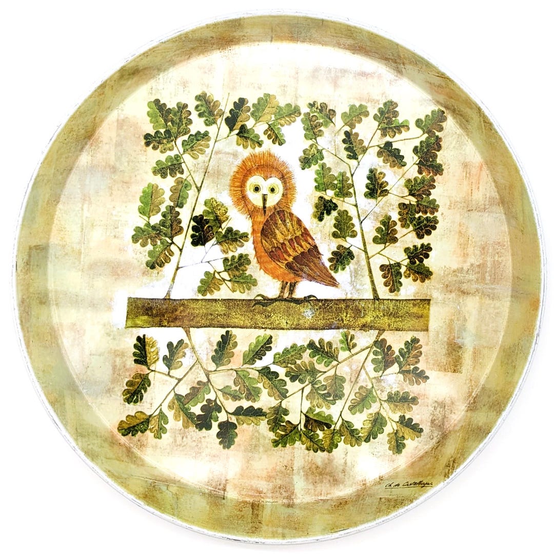 Owl Tray Fun Vintage Cute Metal Tray for Boho Decor Owl Leaf Serving ...