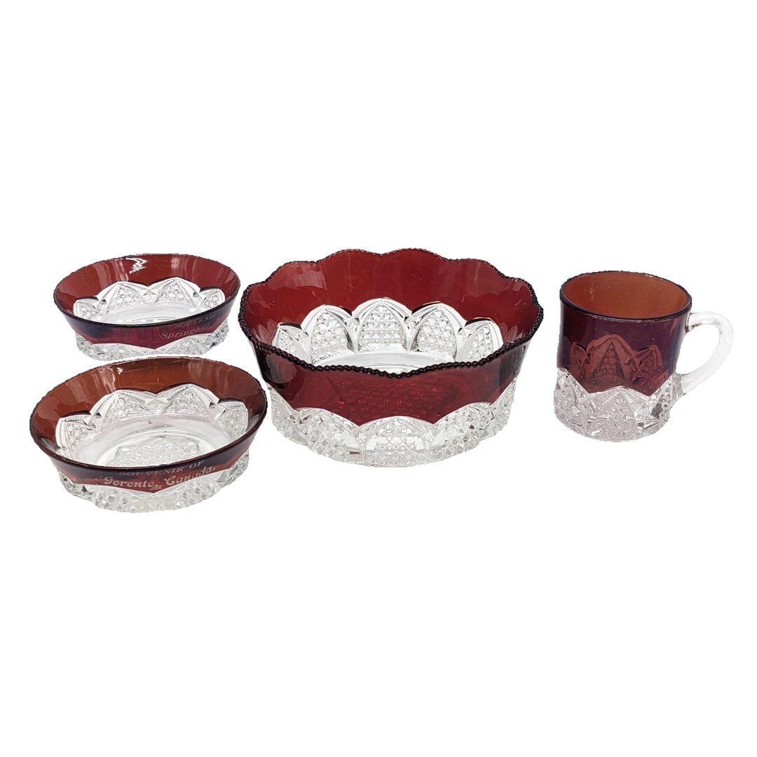Antique Ruby Red Glass Souvenir Set: 1910 Canadian Travel Decor - Etsy