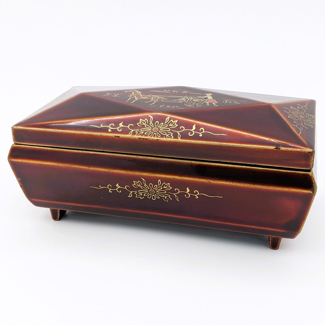 Antique Tokiwa Japan Music Box Wooden Unusual Shape Red Handmade Rare ...