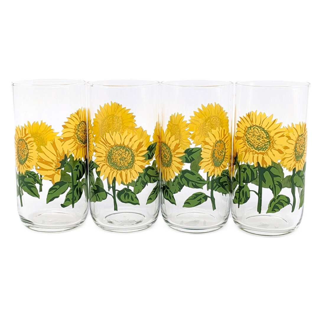 Libbey Sunflower Glasses Set of 4 | Colorful Sunflower Tumblers Kitchen ...