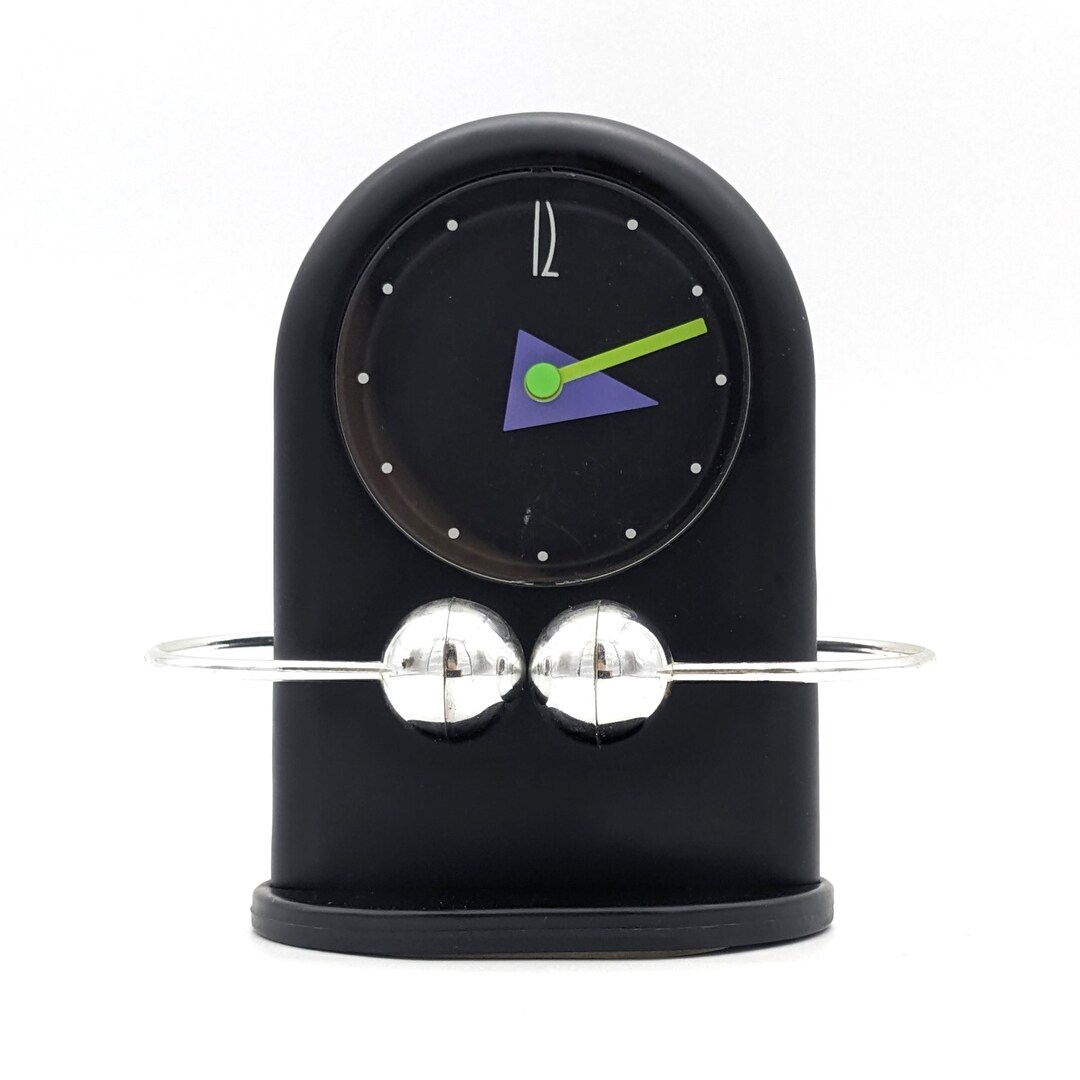 Vintage 1980s Desk Clock Black Silver Pendulum Working | Fun 80s Mantle ...