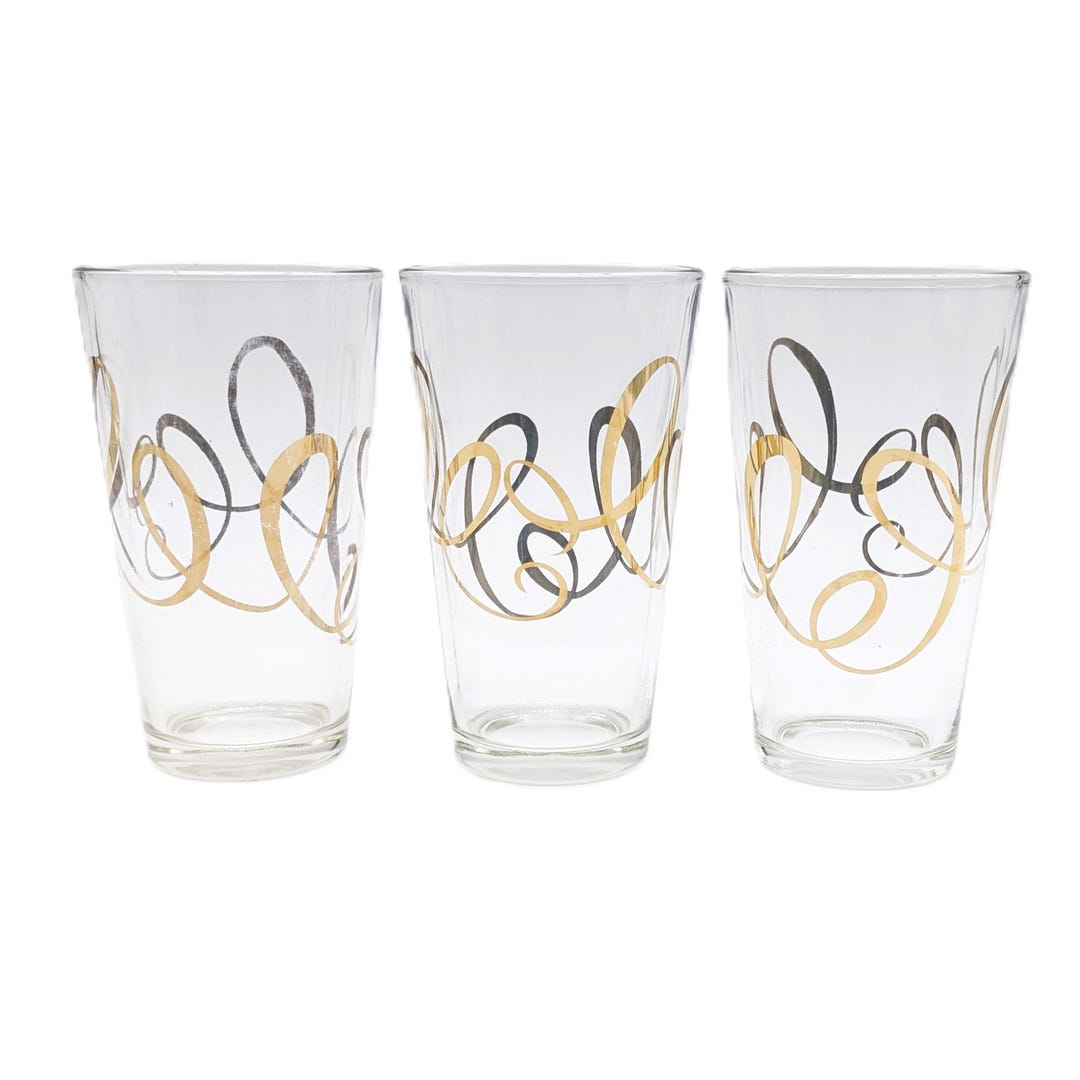 Vintage Libbey Drinking Glasses: Gold Swirl Tumblers, Set of 2 - Etsy