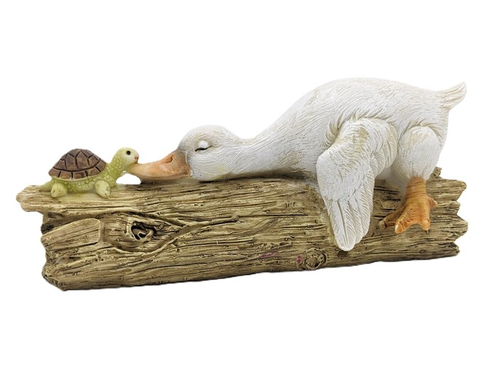 Cute Vintage Figurine Duck and Turtle on Tree Trunk |decorative Figure ...
