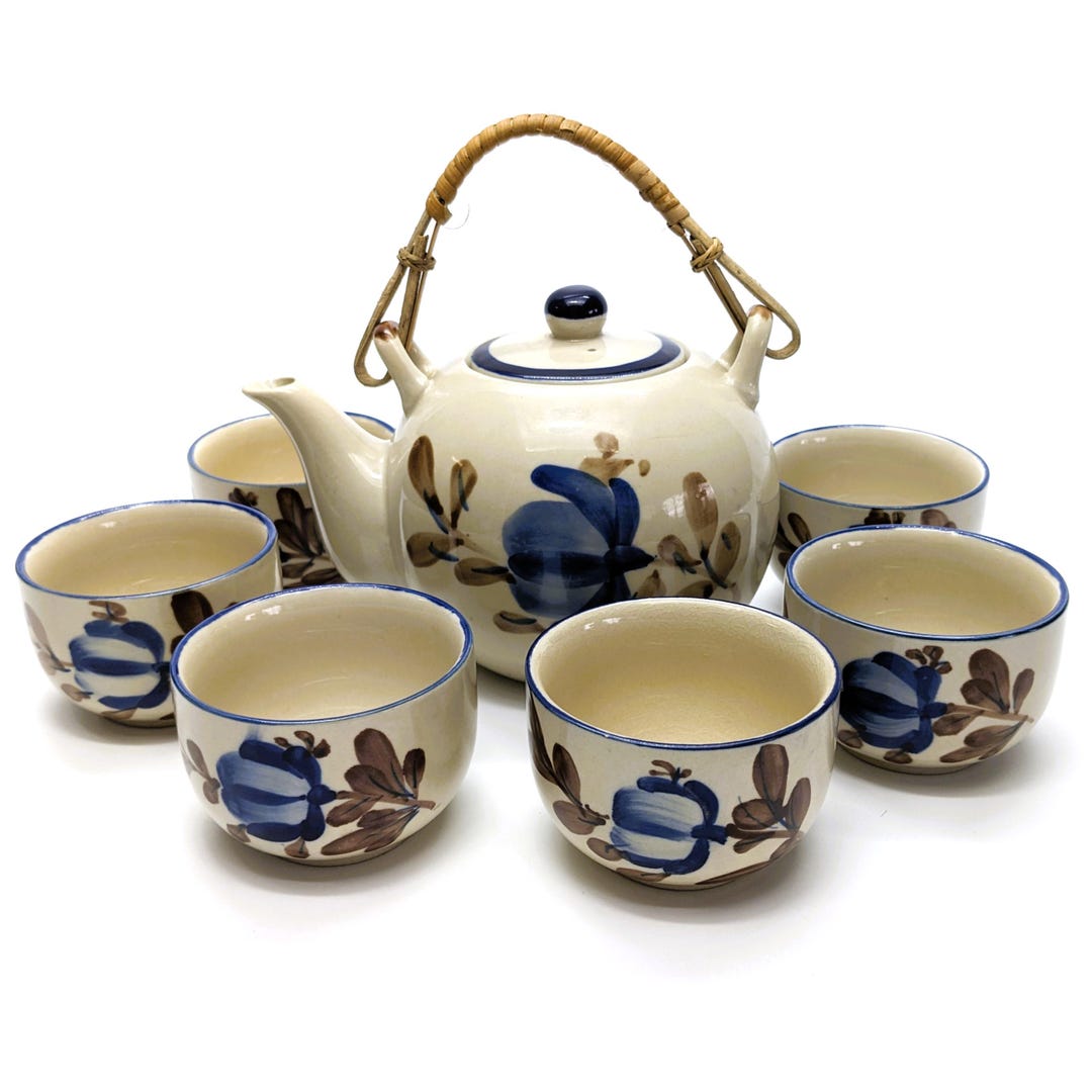 Vintage Feng Cheng Tea Set | Hand Painted Ceramic Teapot With 6 Cups ...