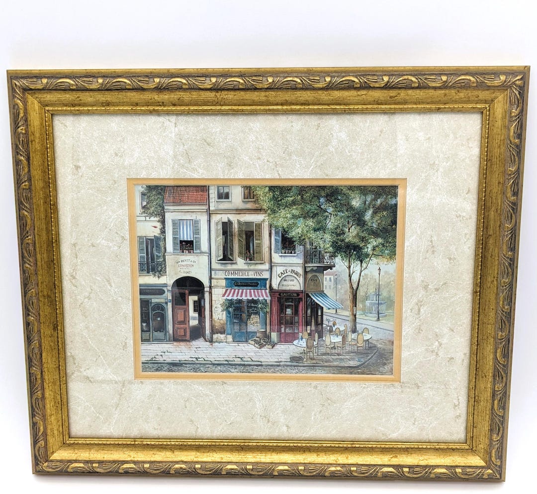 Vintage Rare Cafe De Paris by F. De Villeneuve Framed Art Print 13"x15 ...