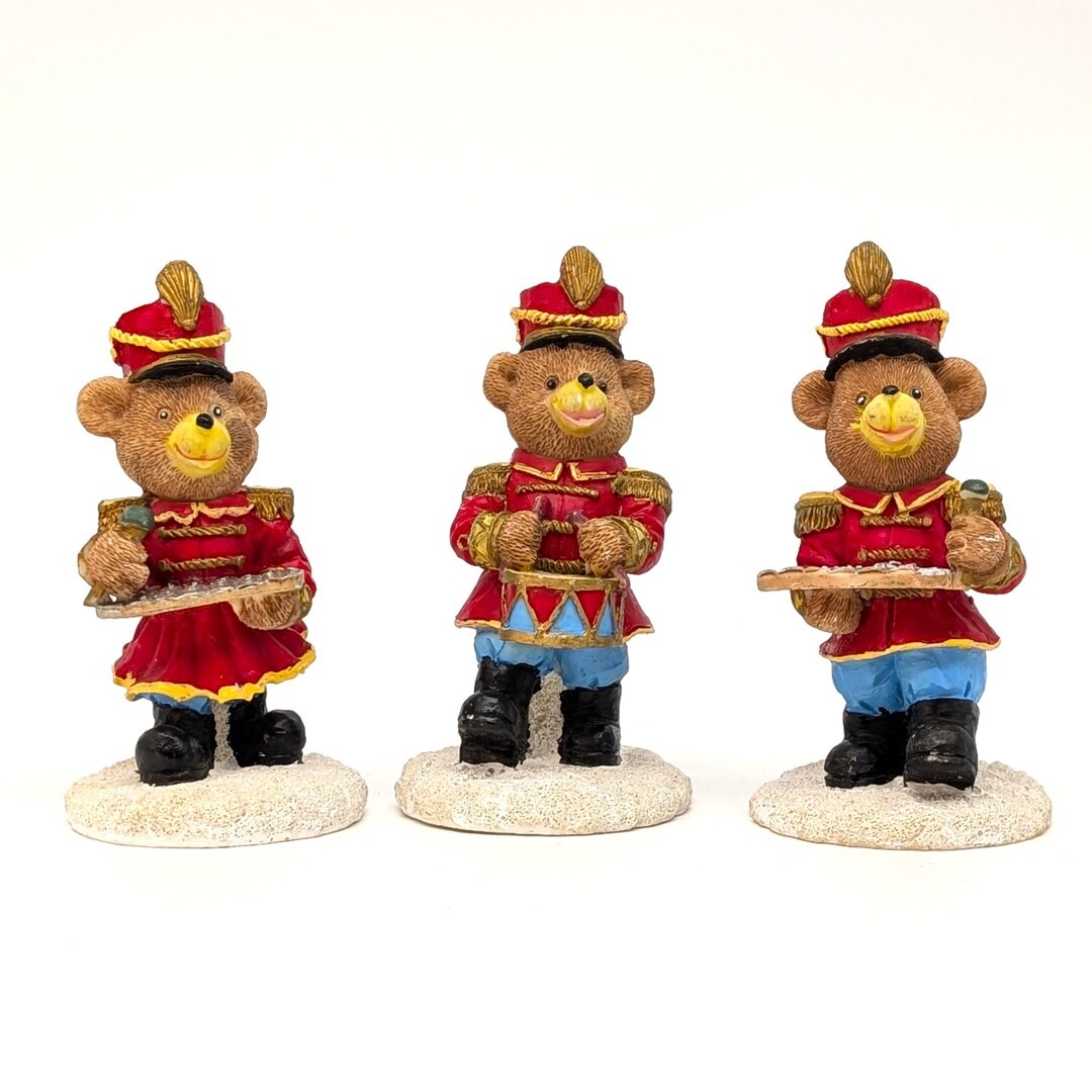 Resin Teddy Bear Marching Band Figurines | 1980s Christmas Decor, Set ...