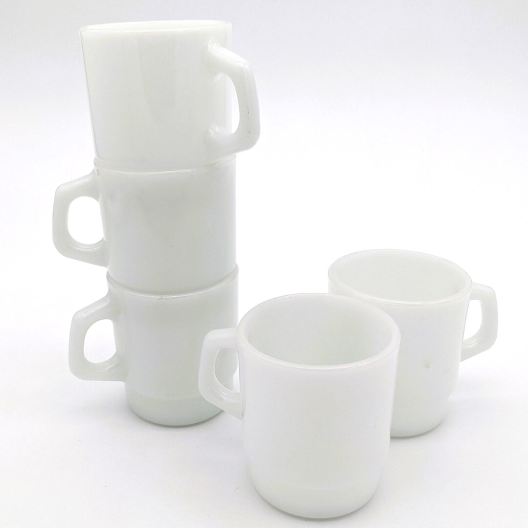 Vintage Anchor Hocking White Milk Glass Coffee Mugs Set of 5 Stackable ...