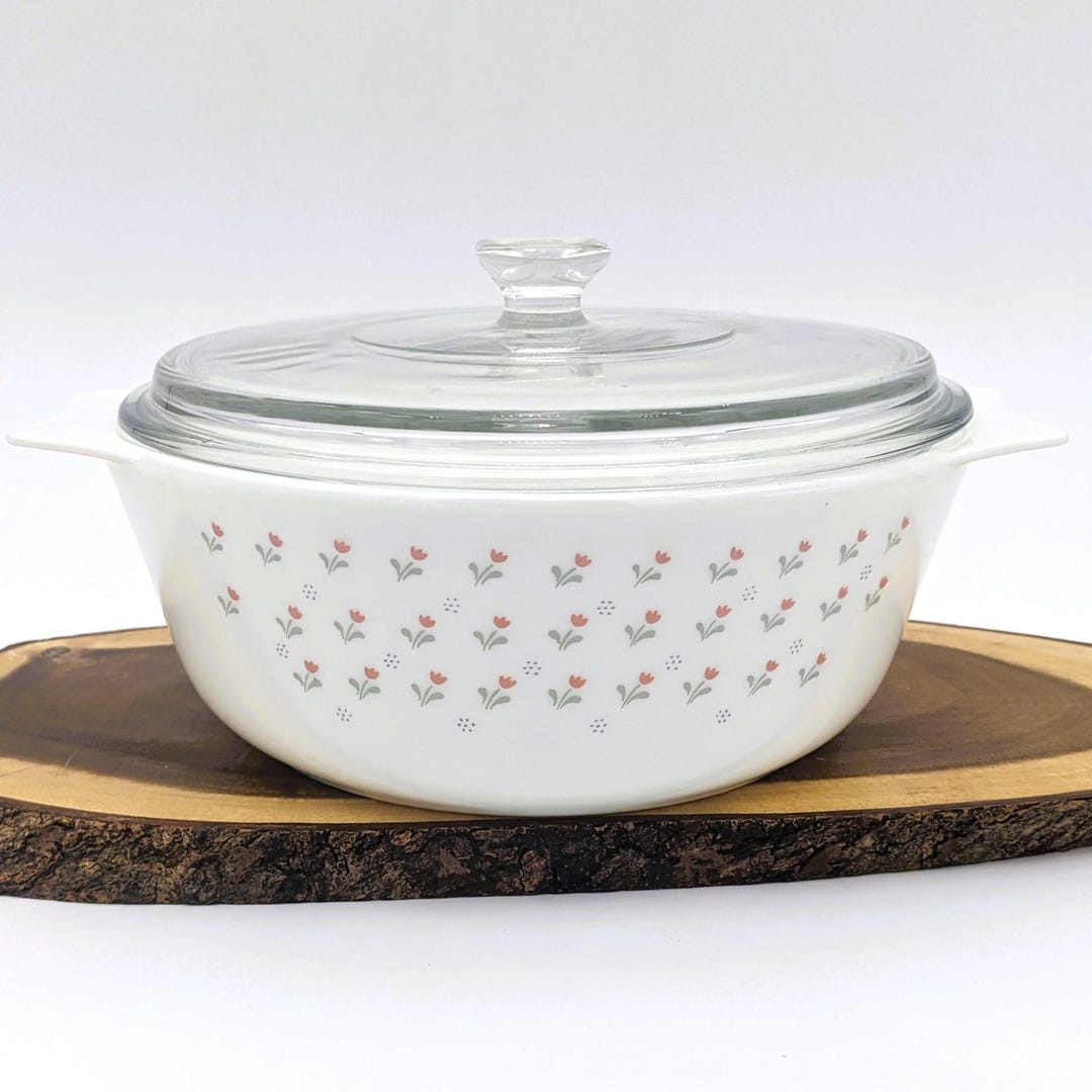 Pyrex Glass Casserole Dish With Lid Laura Ashley Tulips Made in England ...