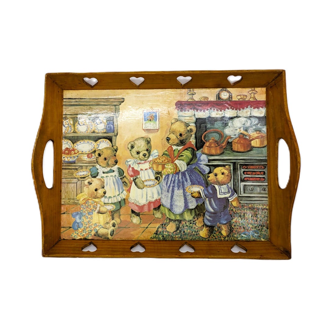 Vintage Teddy Bears Tray | Bear Family Tray Wooden With Hearts | the ...
