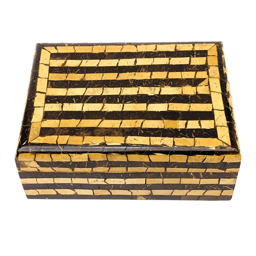Vintage Coconut Shell Mosaic Box: Handmade Lacquered Trinket Organizer ...