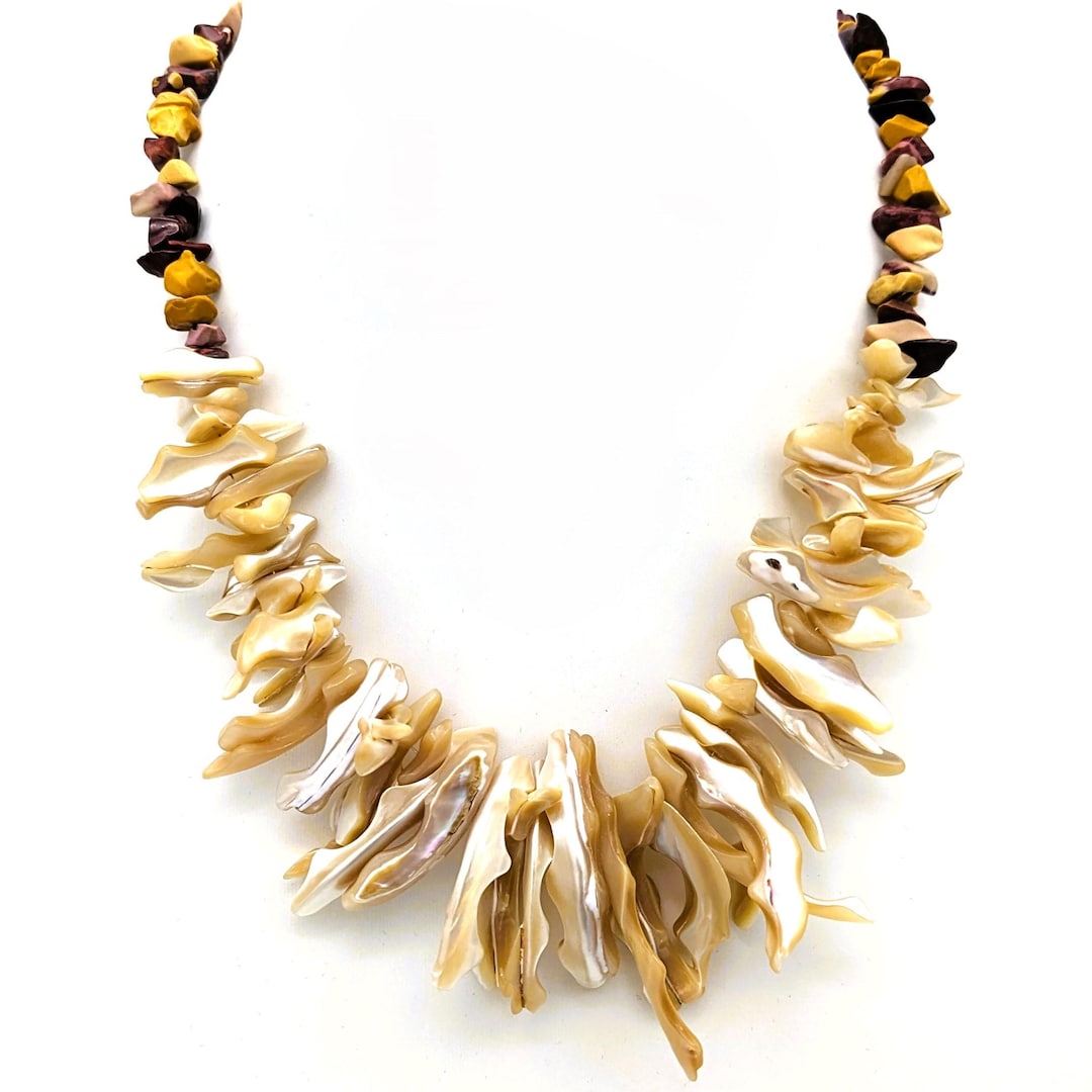 MOP Mother of Pearl Shell and Mookaite Beaded Necklace | Vintage High ...