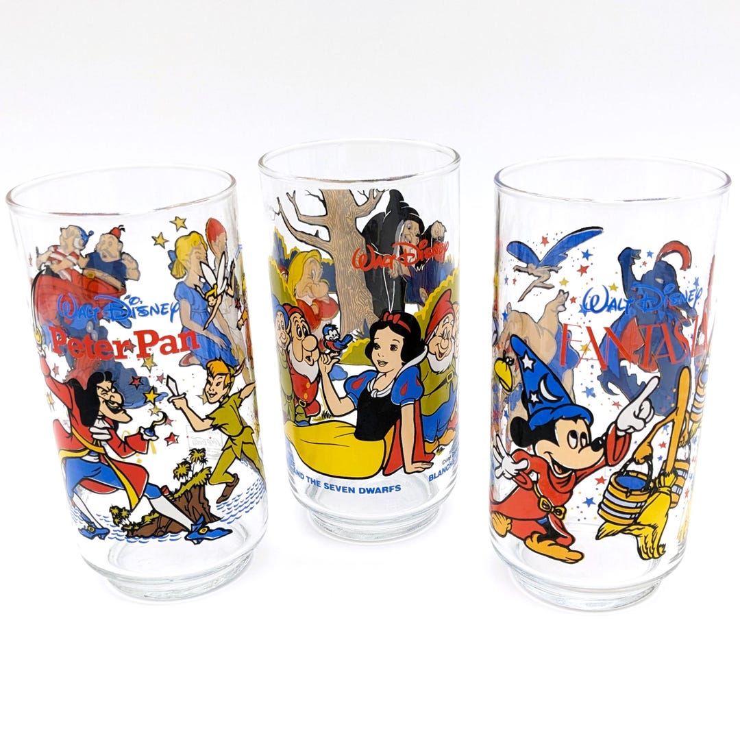 Vintage 1994 Disney Glass Set: Peter Pan, Snow White, Fantasia - Etsy
