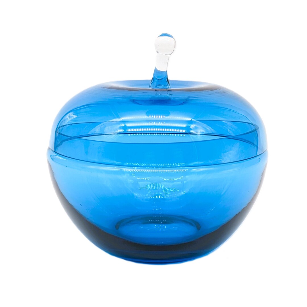 Vintage Cobalt Blue Glass Apple Jar: Retro Candy Dish With Lid - Etsy