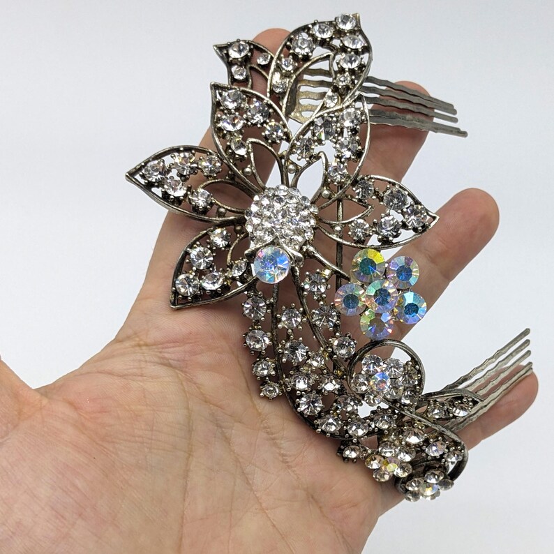 Vintage Rhinestone Flower Hair Comb: Aurora Borealis Bridal Hair ...