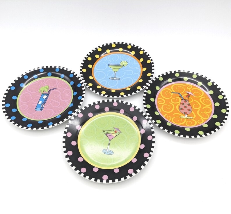 Cocktail Appetizer Plates: Colorful Retro Drink Design, Set of 4 - Etsy