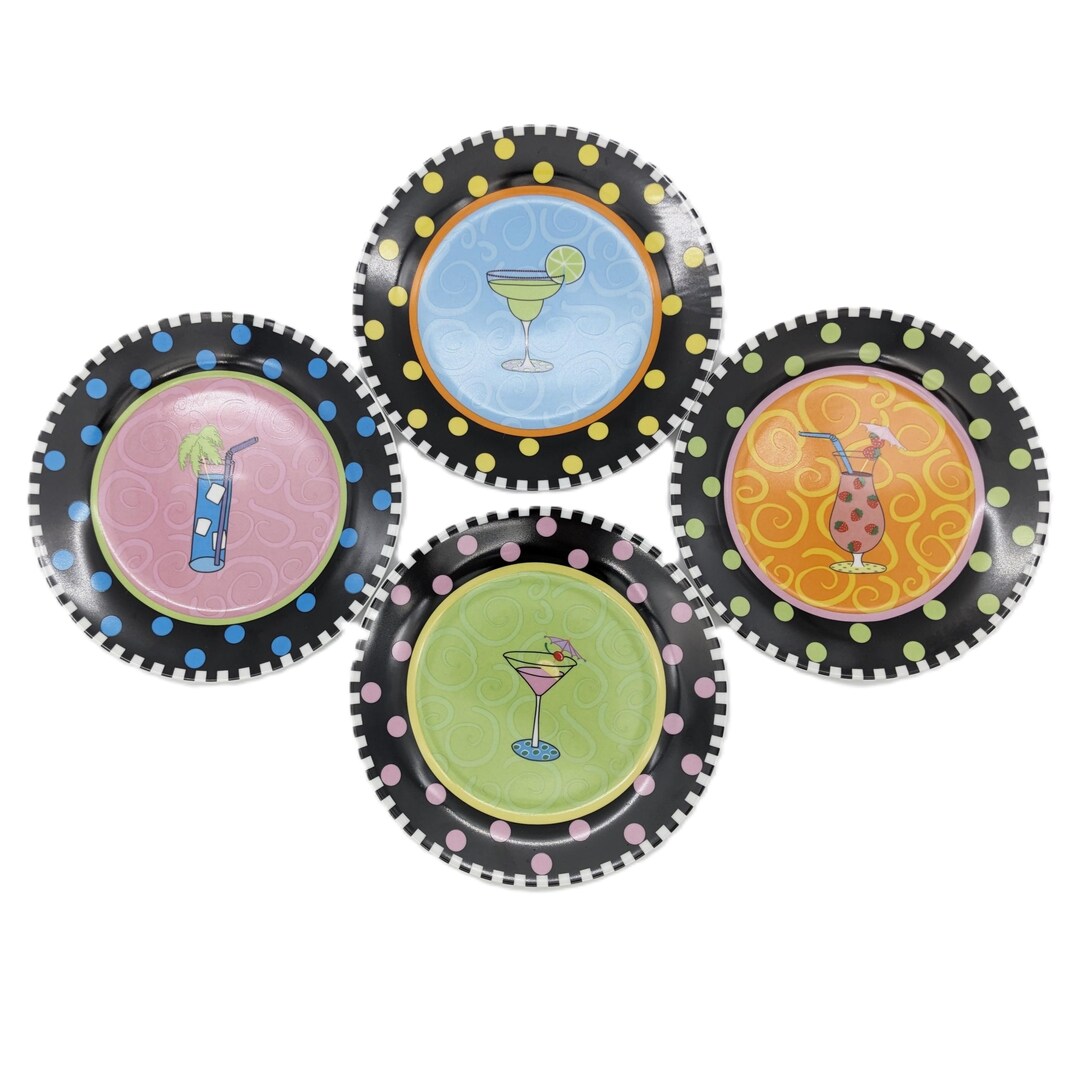 Cocktail Appetizer Plates: Colorful Retro Drink Design, Set of 4 - Etsy