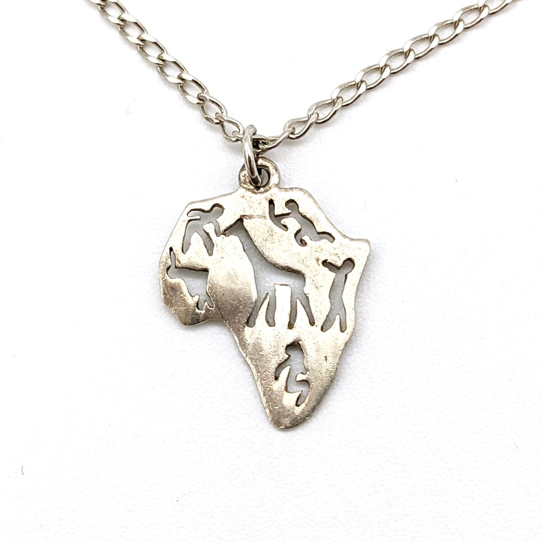 Vintage Africa Map Pendant Necklace Sterling Silver | 925 Silver Chain ...