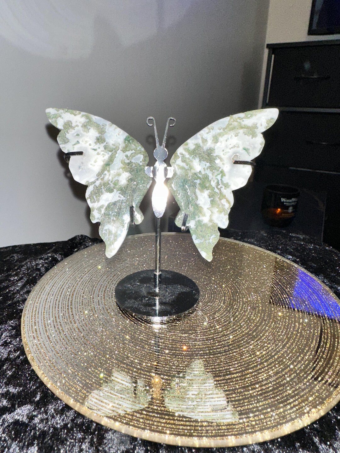 5” Moss Agate Butterfly Wings With Stand | 4” Tall Crystal Butterfly ...