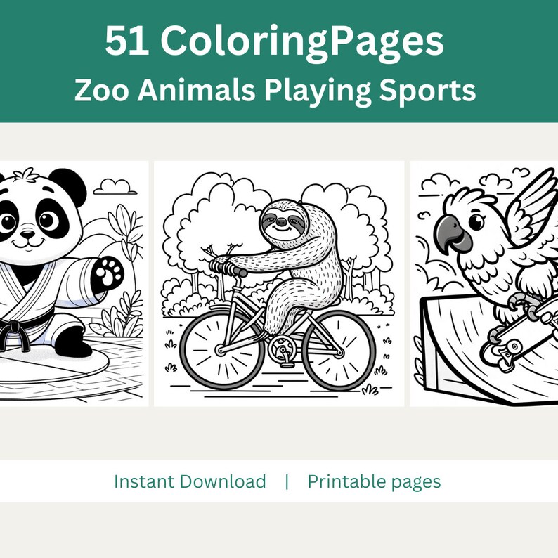 Zoo Animals Playing Sports Coloring Pages, Kid’s Coloring Pages ...