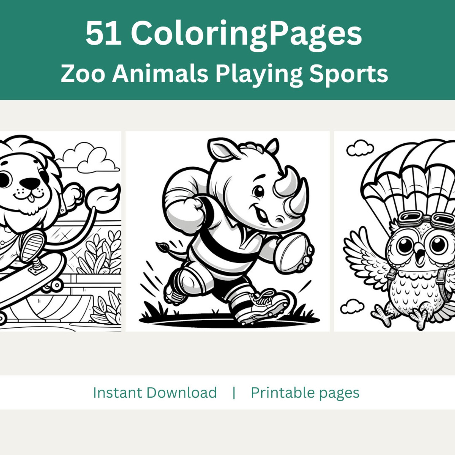 Zoo Animals Playing Sports Coloring Pages, Kid’s Coloring Pages ...