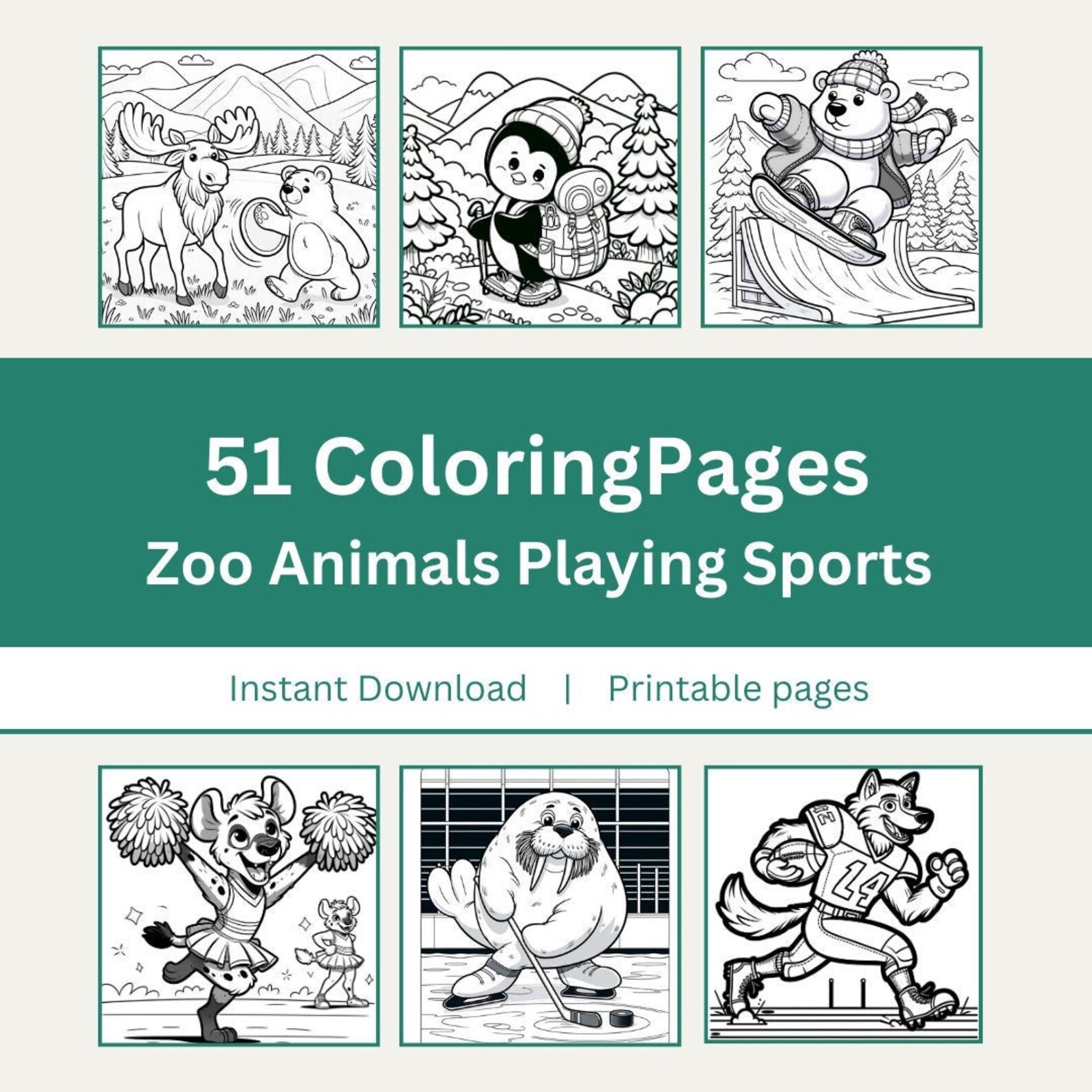 Zoo Animals Playing Sports Coloring Pages, Kid’s Coloring Pages ...
