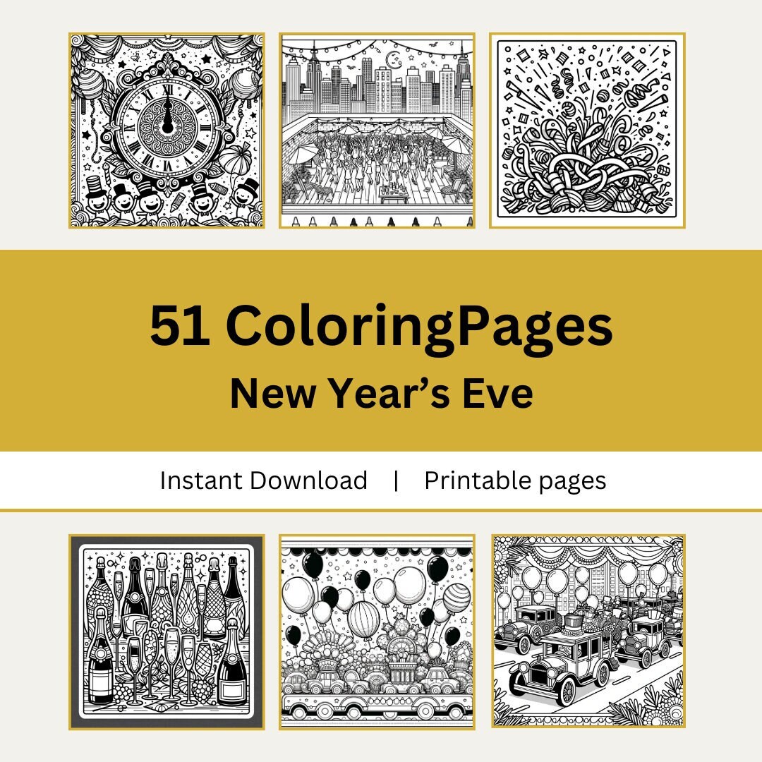 New Year’s Eve Coloring Pages, Printable Coloring, Fire Works, Party ...