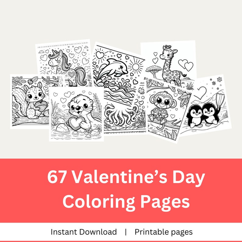 Valentine's Animals Coloring Pages, Kid’s Coloring Pages, Printable ...