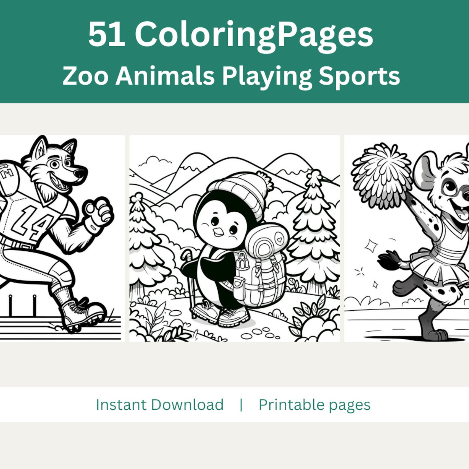 Zoo Animals Playing Sports Coloring Pages, Kid’s Coloring Pages ...