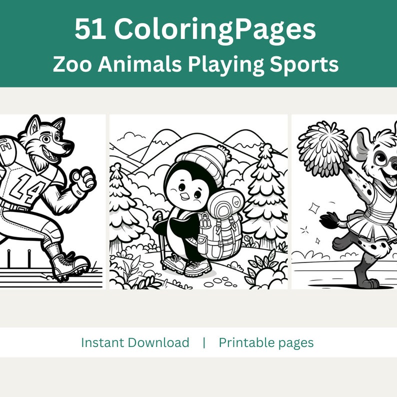 Zoo Animals Playing Sports Coloring Pages, Kid’s Coloring Pages ...