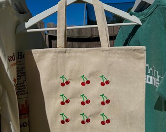 Tote Bag Hand Embroidered Cherry Design - Etsy