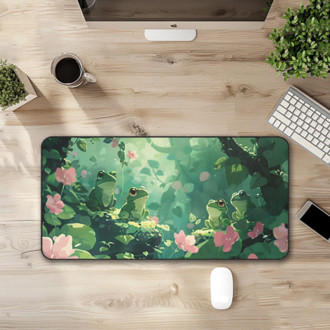 Green Frog Deskmat, Pastel Frog Desk Pad, Cute Frog Desk Pad, Gift for ...