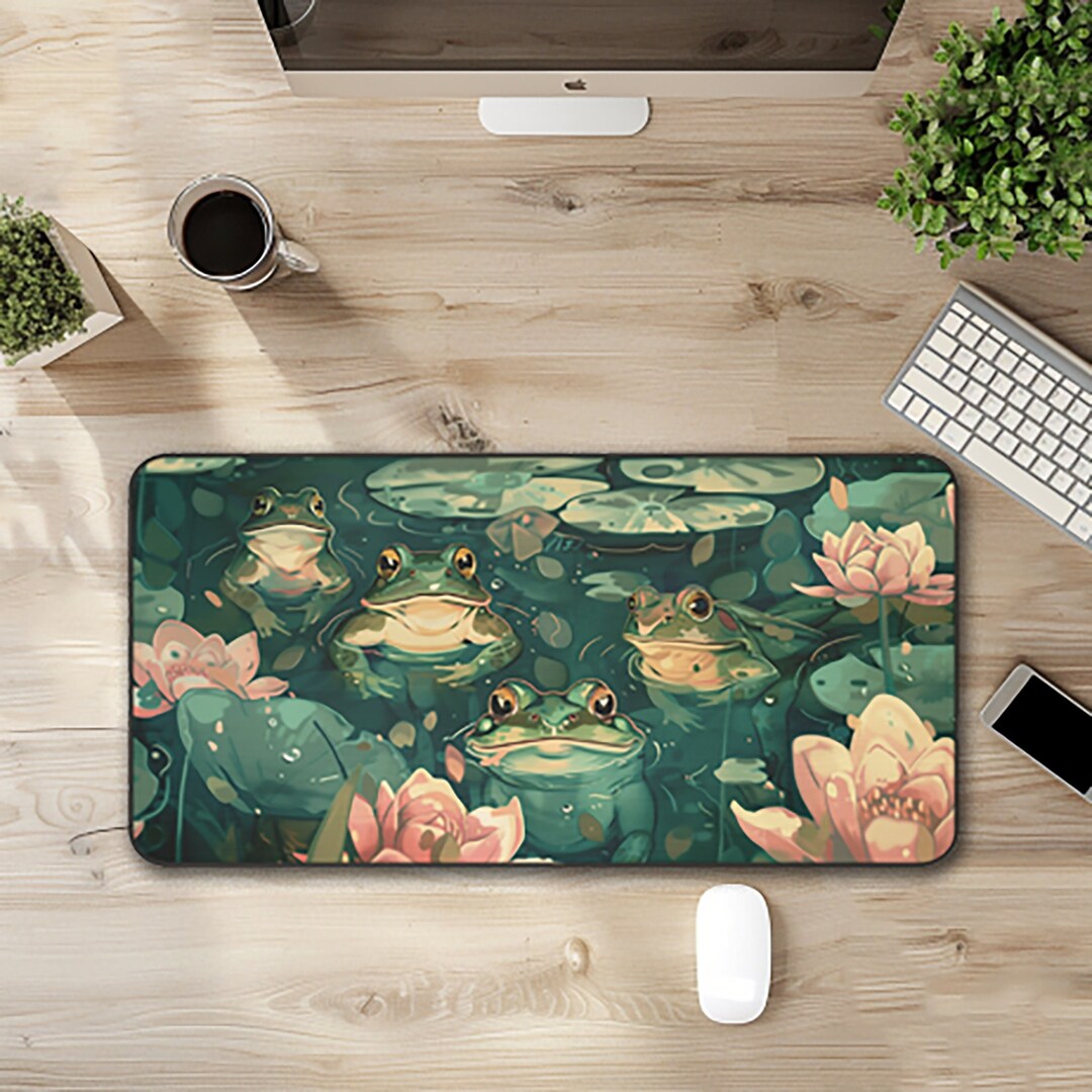 Green Frog Deskmat, Frog Deskmat, Frogs Swimming Office Decor, Home ...