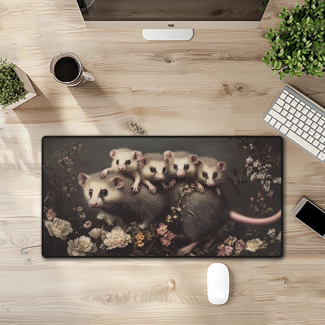 Opossum Mom Desk Mat, Gaming Mouse Pad, MTG Playmat, Cute Animal Office ...