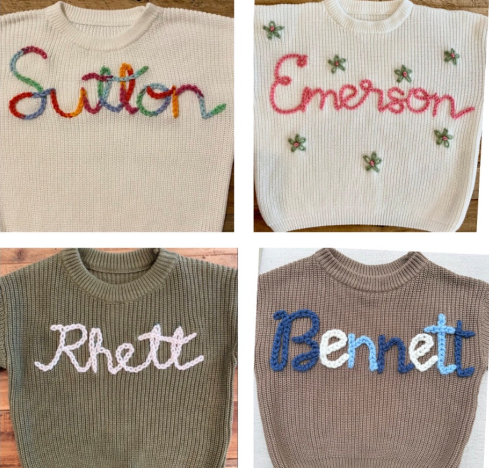 Hand Embroidered Custom Name Sweater - Etsy