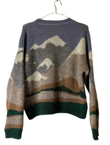 Vintage Sweater With Mountains Print Rare Cottagecore Fashion Statement ...