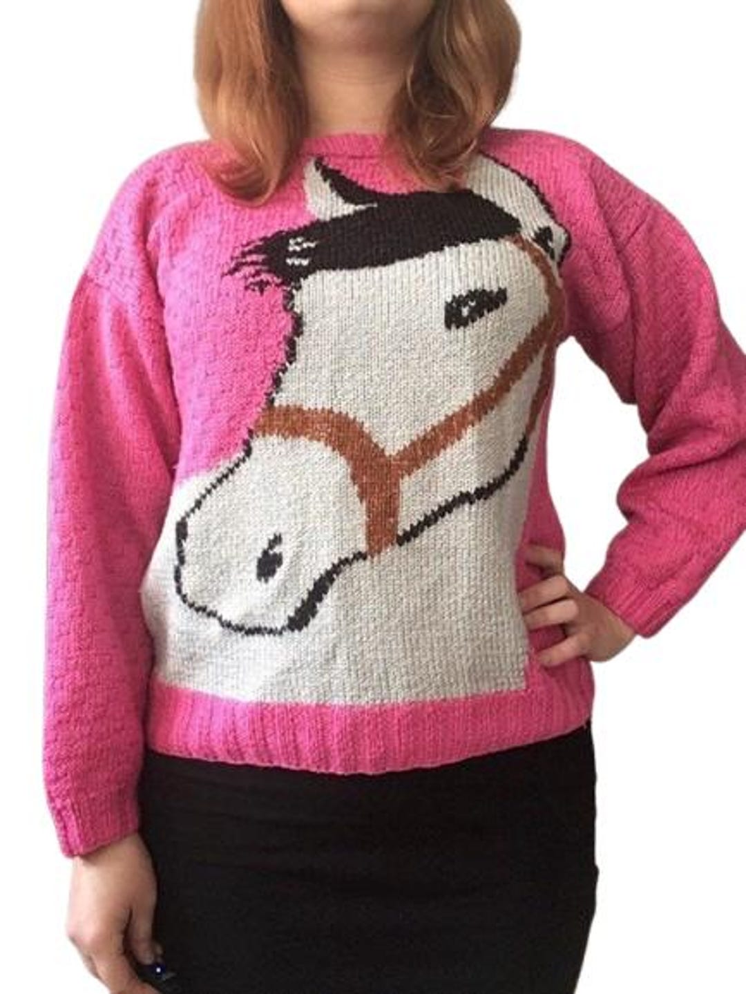 Vintage Hand Knitted Sweater With Horse Print Rare Cottagecore Fashion ...