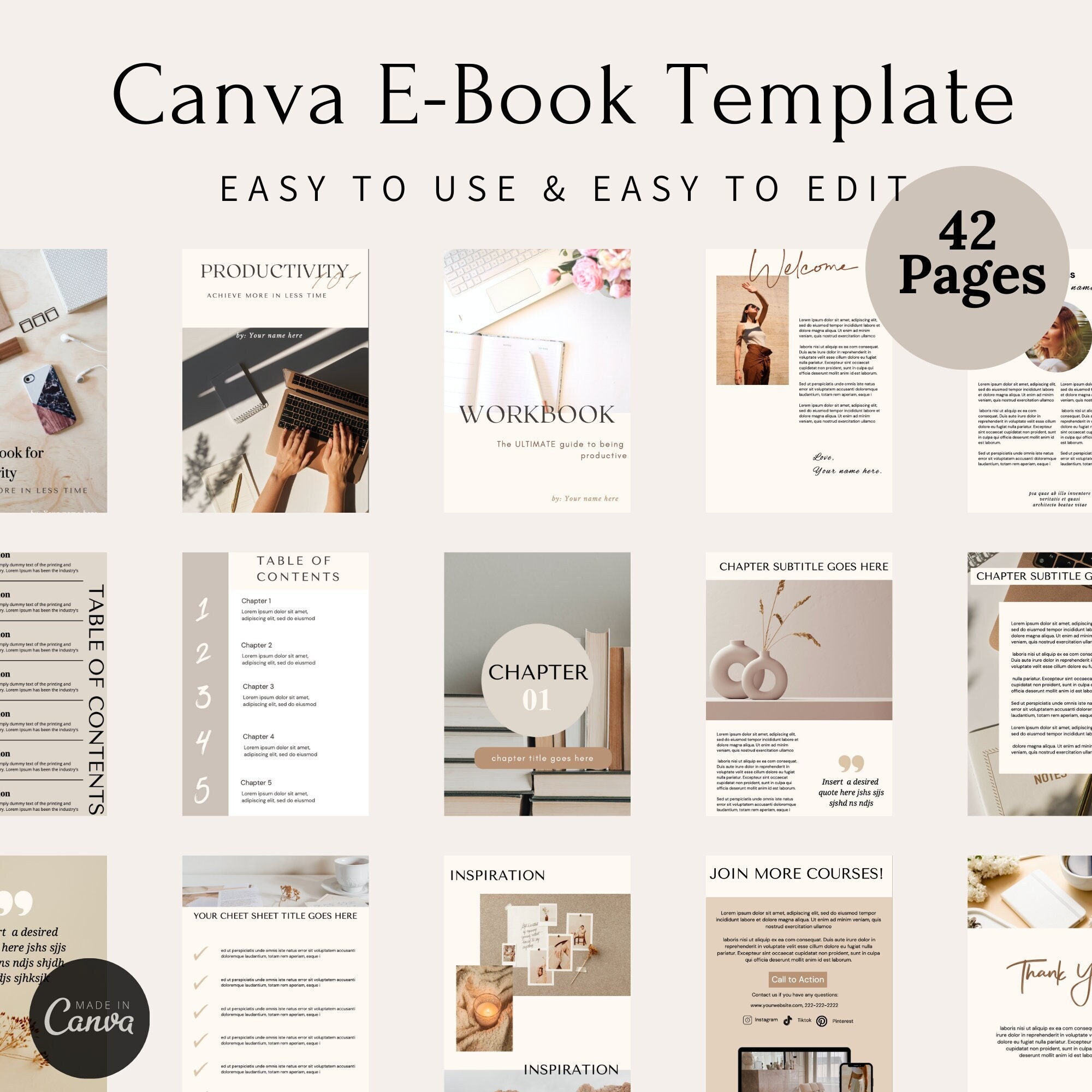 Ebook Template Canva Workbook Template Canva Neutral Tone - Etsy