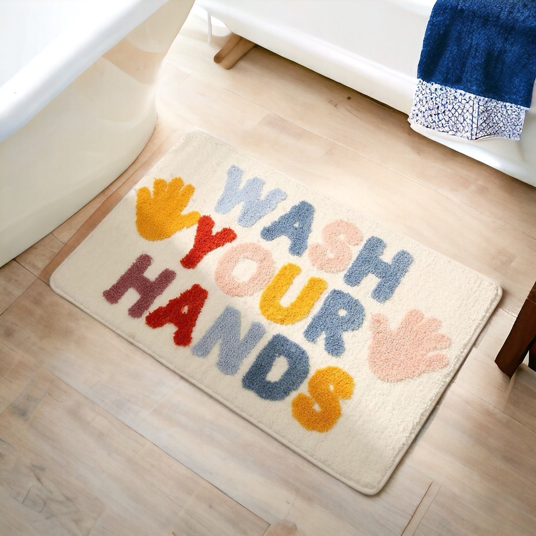 Tufted Funny Bath Mat wash Your Hands - Etsy