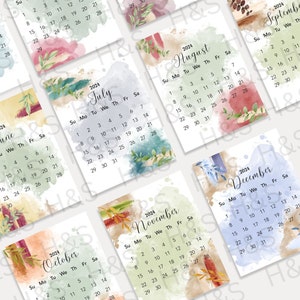 Printable Desk Calendar, Watercolor Calendar, Minimalist Calendar ...