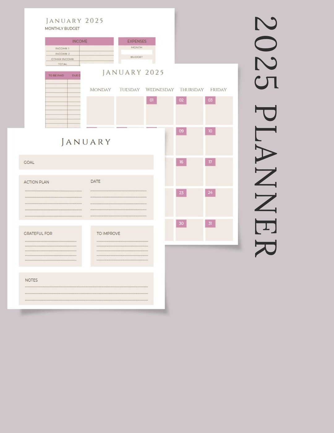 Digital 2025 Minimalist Planner, 1 Year Monthly Planner, New Year ...