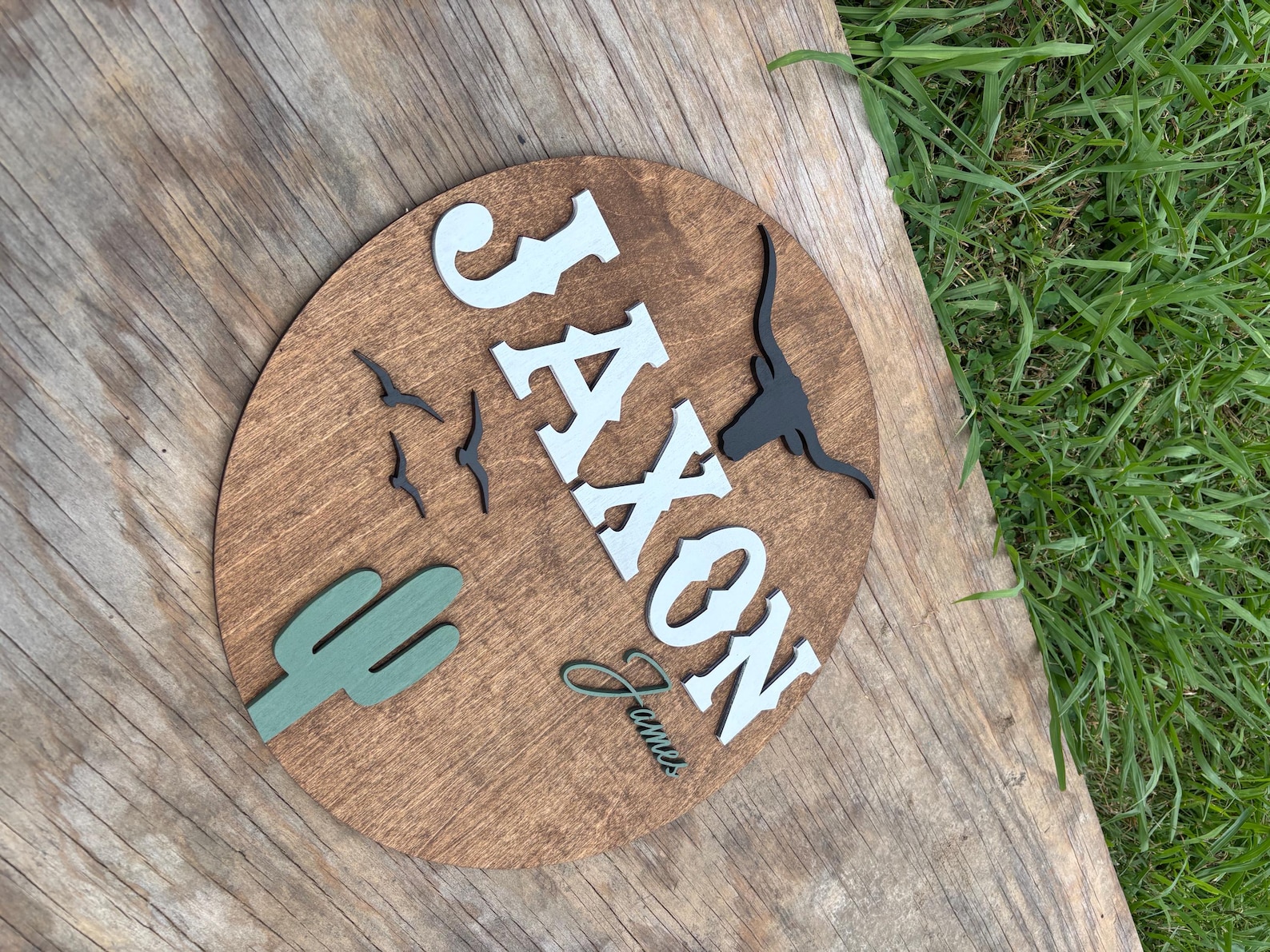 Personalized Western Name Sign With Cactus and Longhorn Skull – Custom ...
