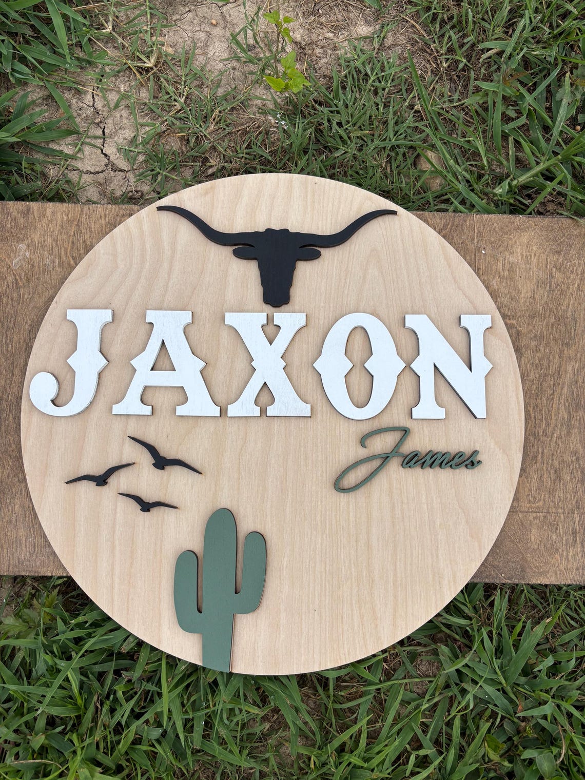 Personalized Western Name Sign With Cactus and Longhorn Skull – Custom ...
