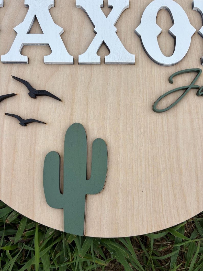 Personalized Western Name Sign With Cactus and Longhorn Skull – Custom ...