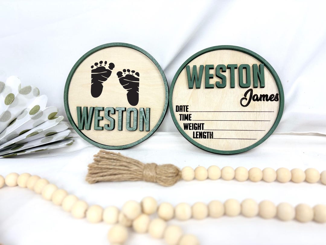 Birth Stat Name Signs Set for Hospital Round Keepsake Footprints Sign ...