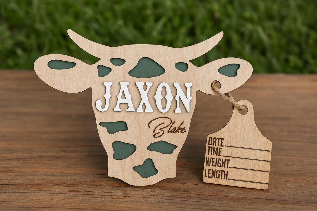 Baby Boy Cow Birth Stats Sign Announcement / Cattle Tag Hospital Door ...