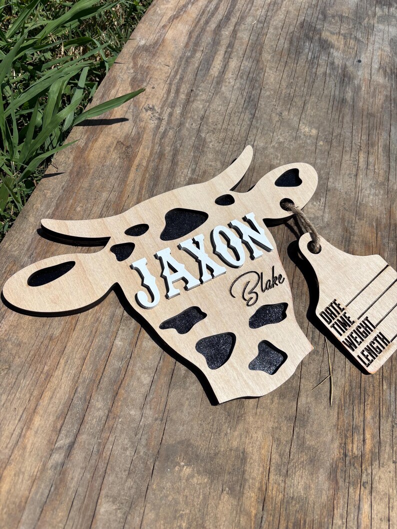 Personalized Cow Birth Stat Sign, Rustic Wood Nursery Decor - Etsy