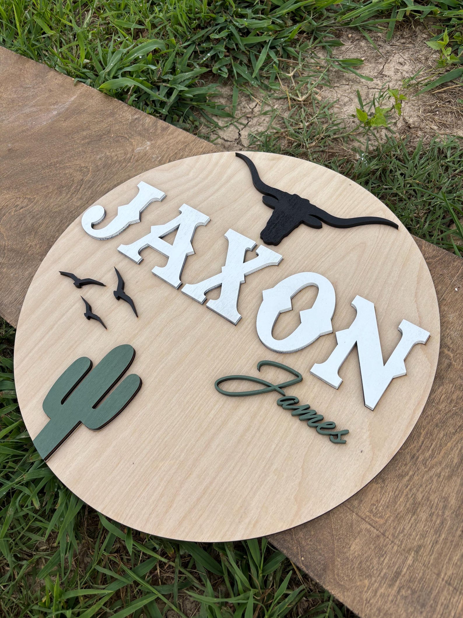 Personalized Western Name Sign With Cactus and Longhorn Skull – Custom ...