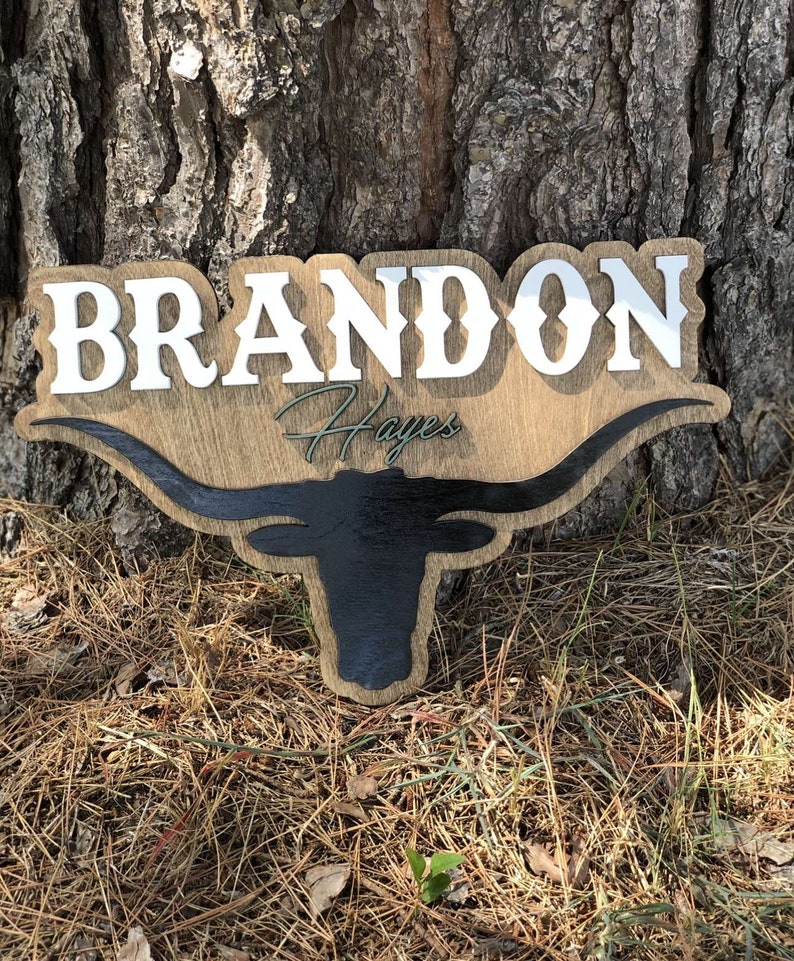 Cow Name Sign Longhorn Boys Room Decor for Wall Babyshower Gift Nursery ...